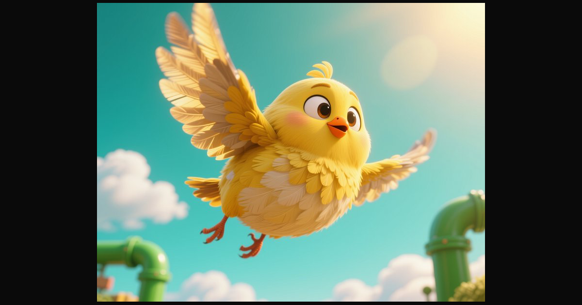 A cheerful, animated chick soars through a sunny b | cocoayoc on ...