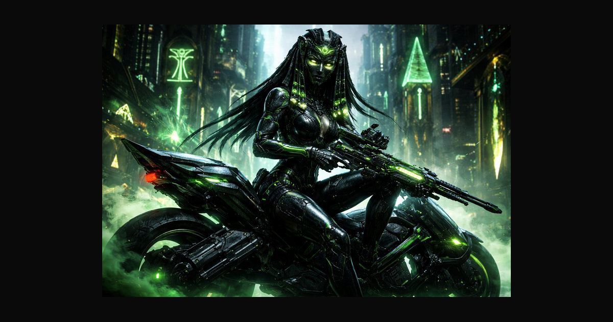A dark, cyberpunk heroine in black armor with glow | DavidP on ...