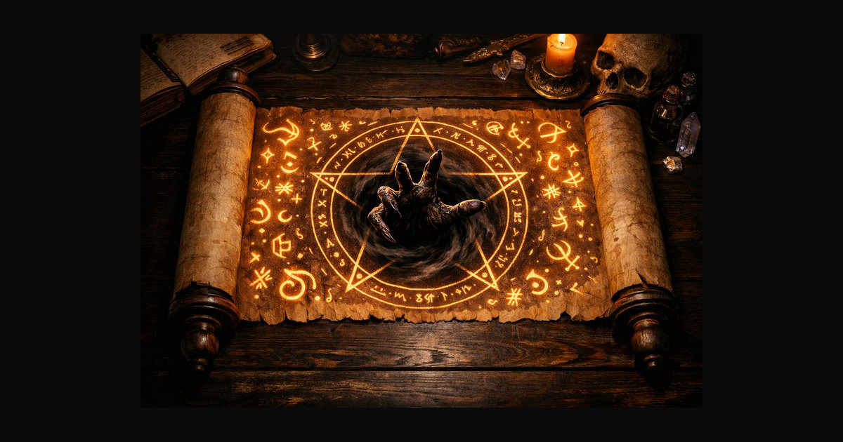 A mystical occult scene unfolds on a wooden table | TheBard on ...