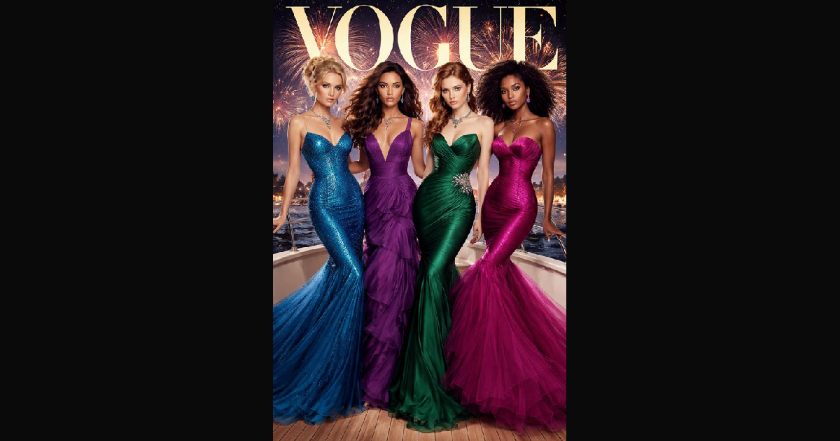 A high-fashion Vogue cover features four women in | Sealine on ...