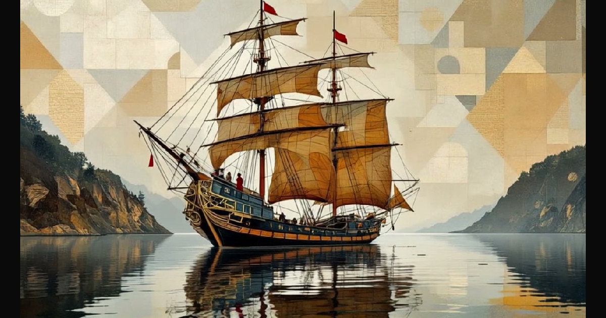 A classic tall ship with tan sails navigates a tra | justrob on ...