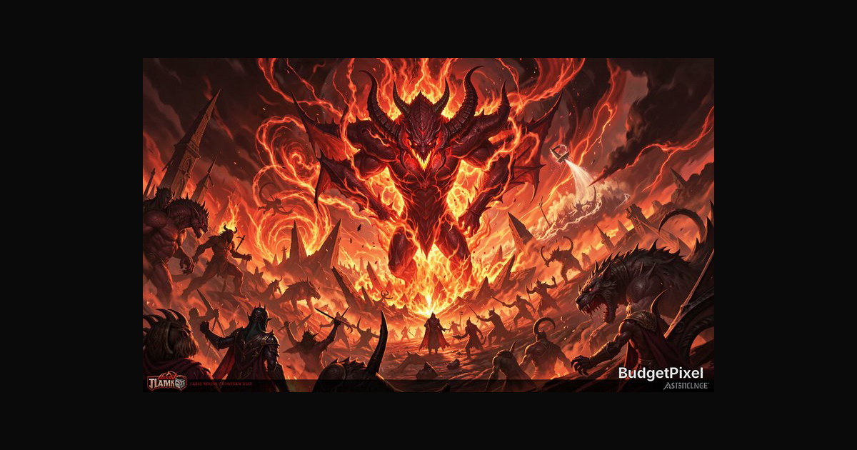 A towering demon with horns and molten red skin st | legion on ...