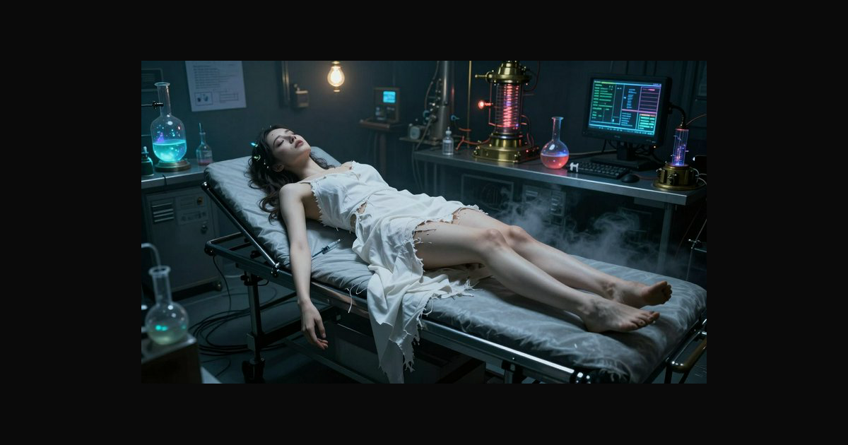 A moody sci-fi lab scene shows a woman in a distre | paulie on ...