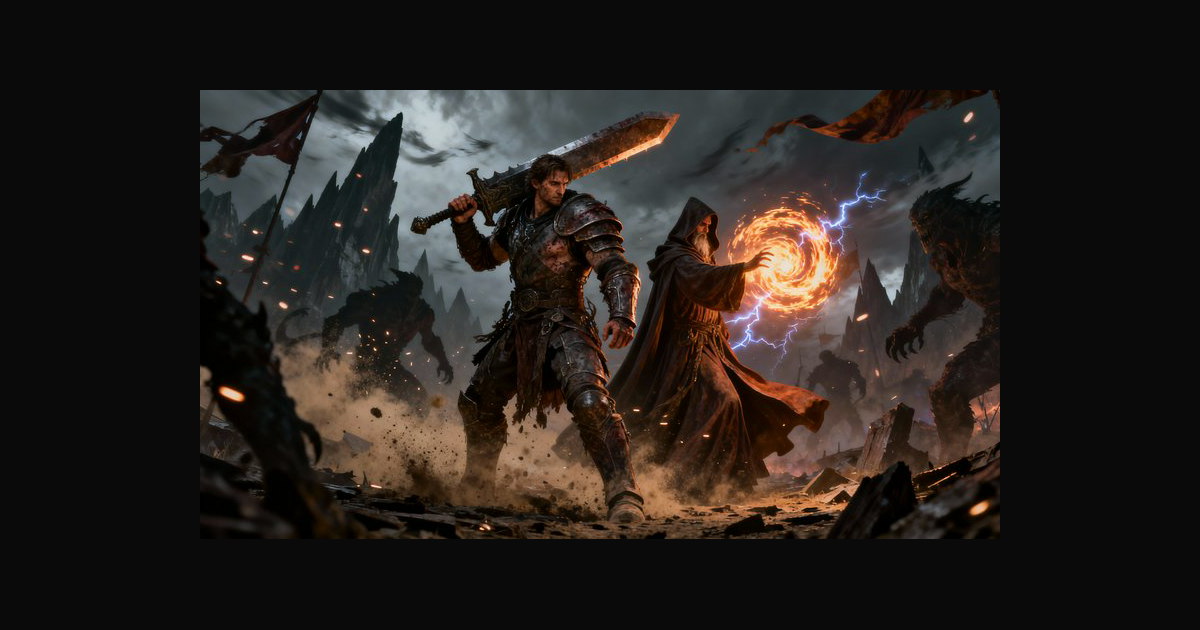 A dramatic fantasy battle scene featuring a battle | HOBBY_GEN on ...