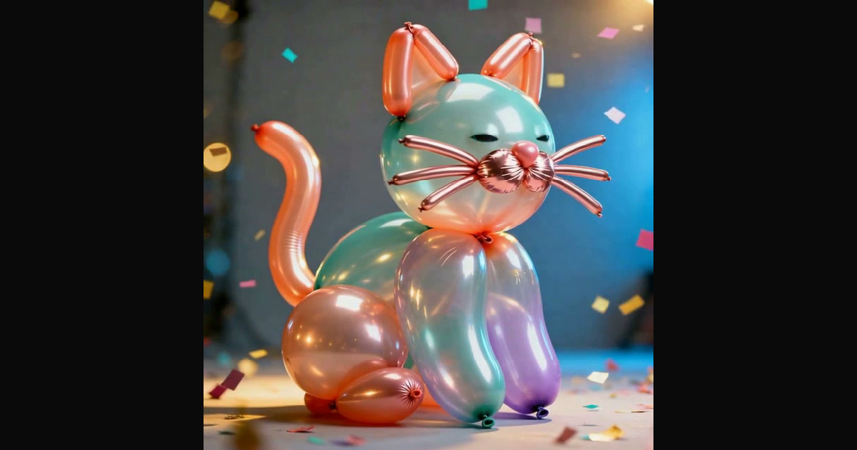 Whimsical balloon sculpture of a cat made from shi | cocoayoc on ...