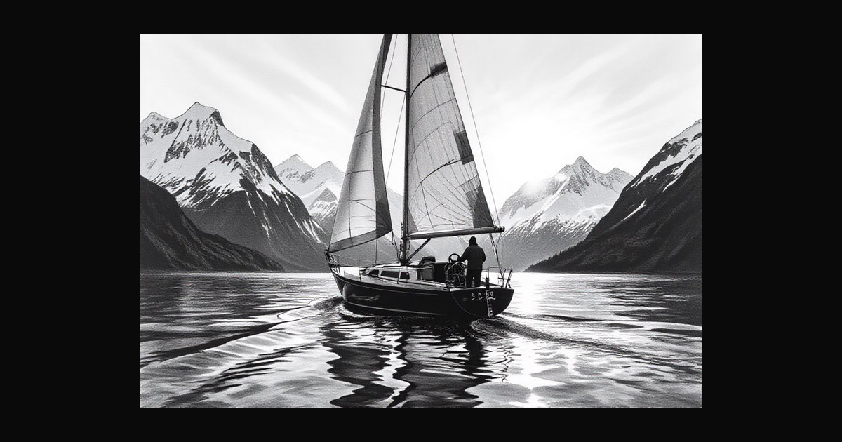 A monochrome image features a solitary sailboat na | DavidP on ...