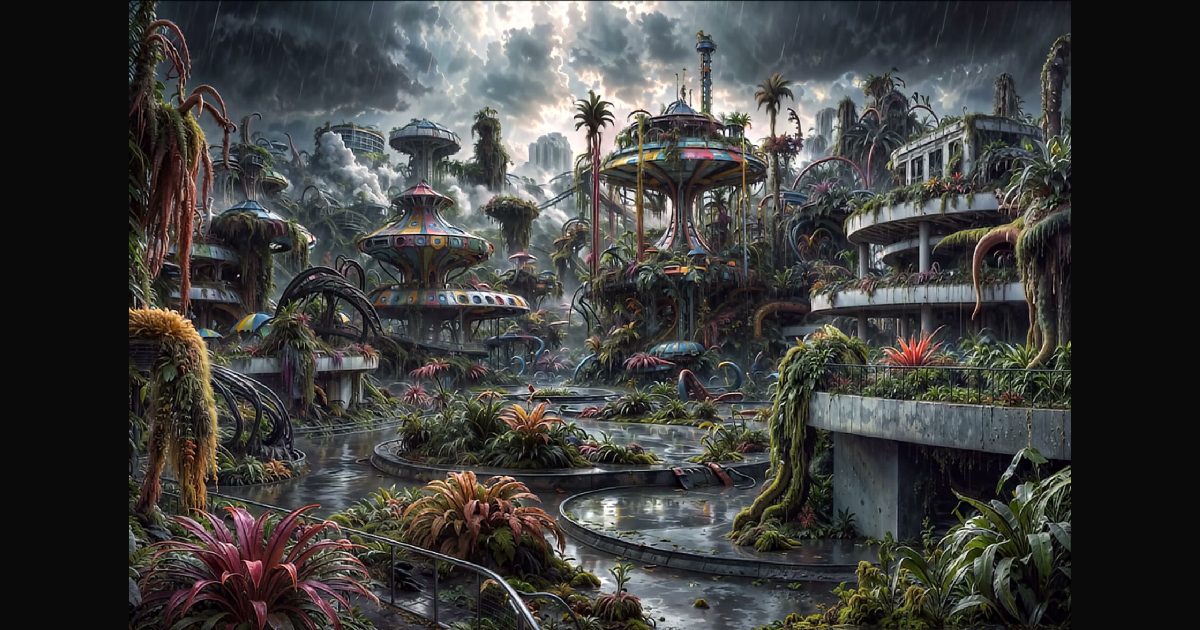 A post-apocalyptic amusement park overtaken by den | antares on ...